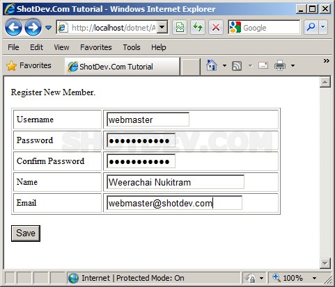 ASP.NET(vb.net) & Register Form | ShotDev.Com